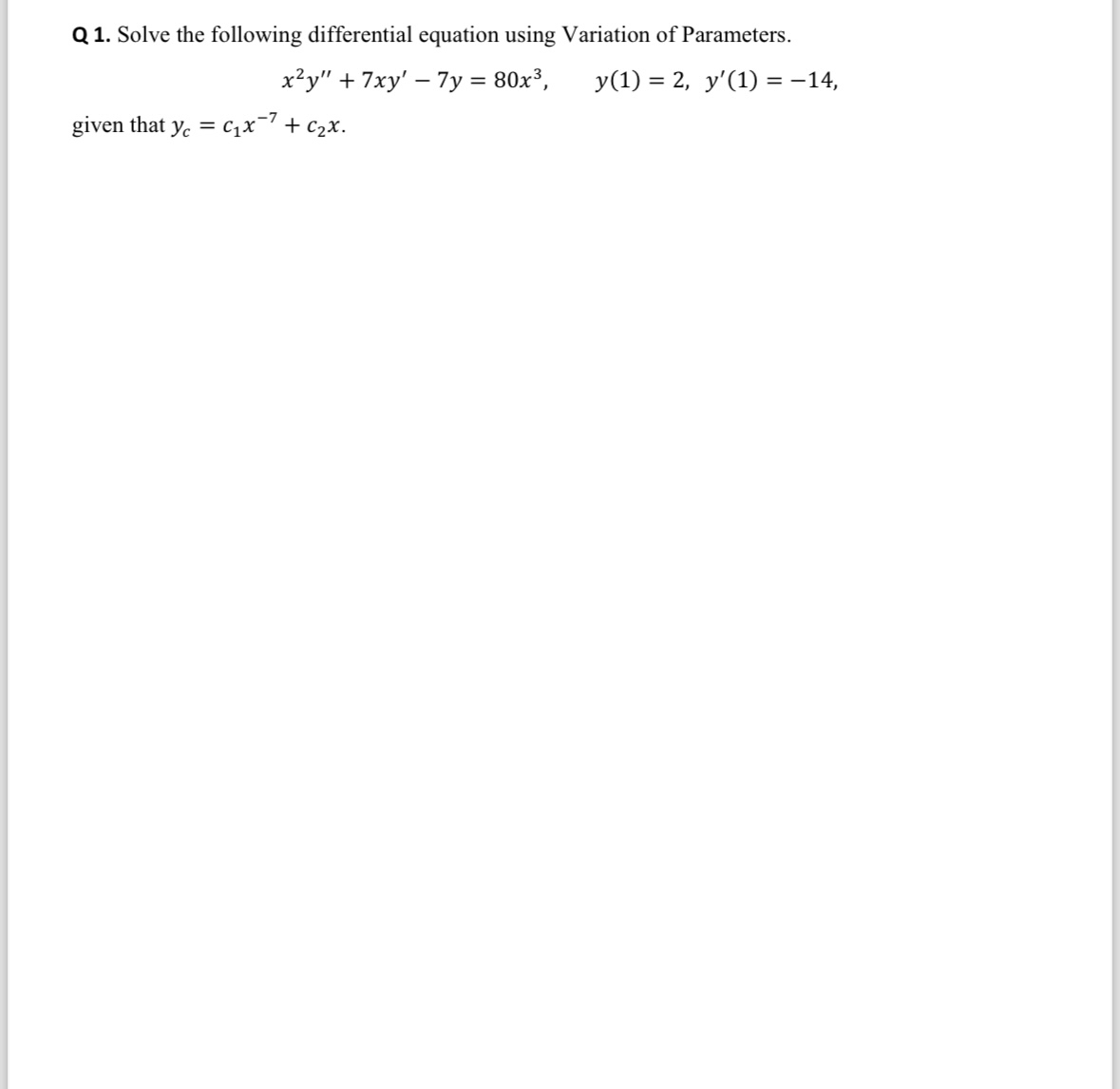 Solved Q 1. Solve the following differential equation using | Chegg.com Solved Q 1. Solve the following differential equation using | Chegg.com