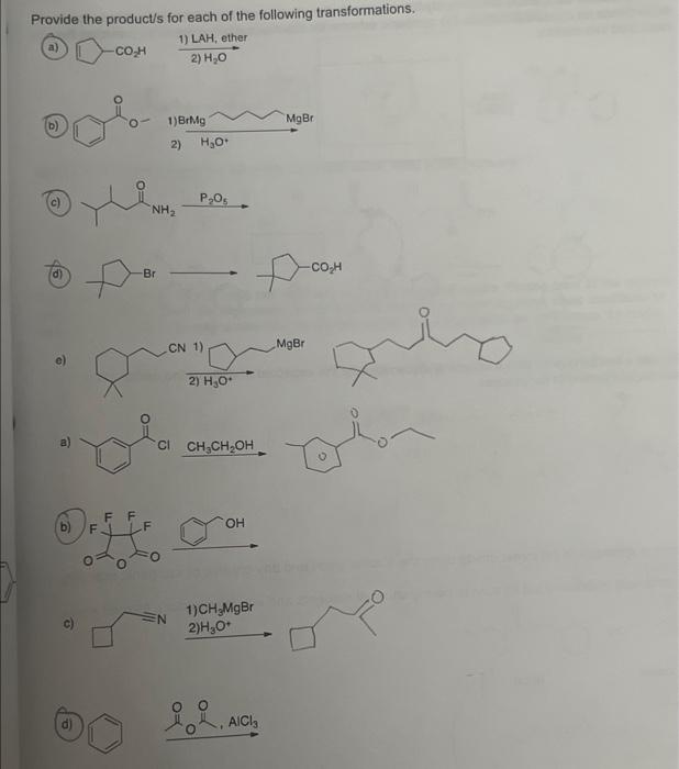 Solved Provide the product/s for each of the following | Chegg.com
