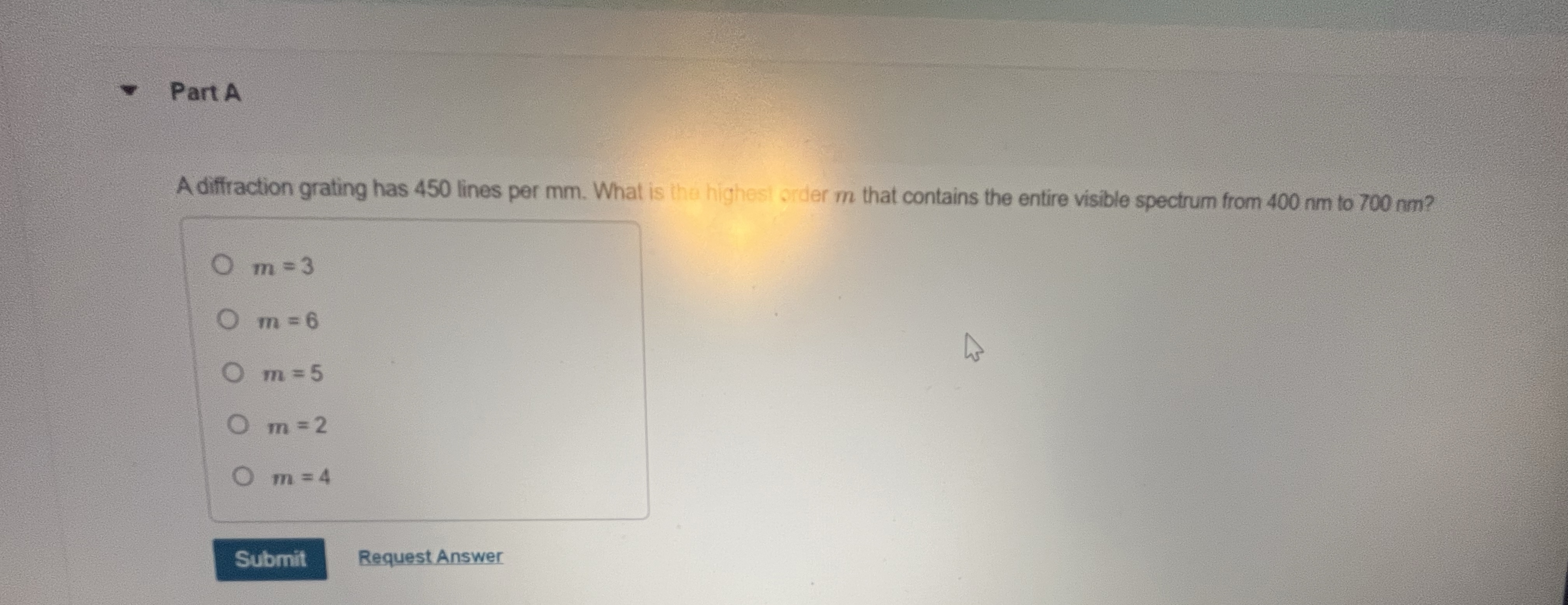 Solved Part AA diffraction grating has 450 ﻿lines per mm . | Chegg.com