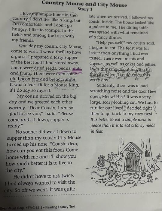 Country Mouse and City Mouse Story 1 I love my simple | Chegg.com