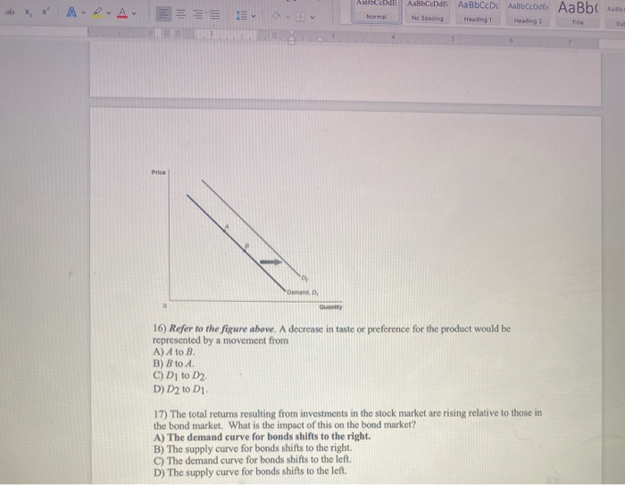 Solved a decrease in taste or preference for the prodcut | Chegg.com