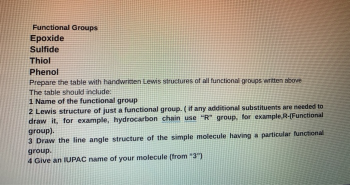 Solved Functional Groups Epoxide Sulfide Thiol Phenol | Chegg.com