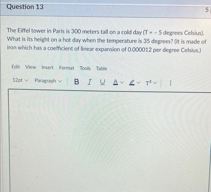 Solved Question 13 5 The Eiffel tower in Paris is 300 meters | Chegg.com