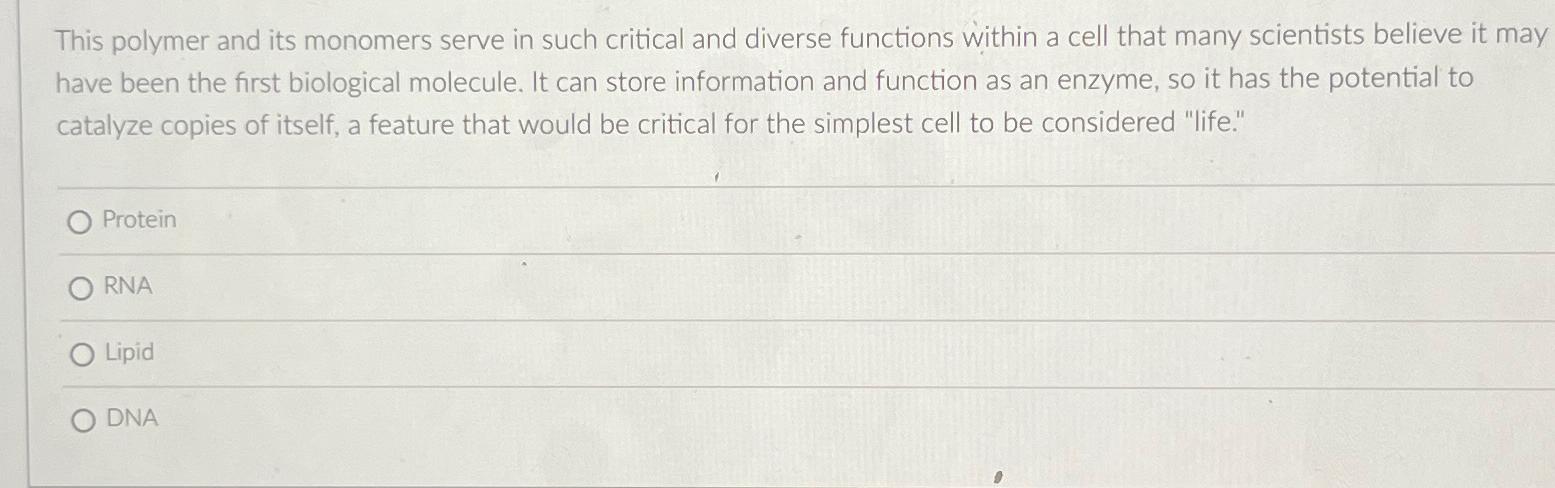 Solved This polymer and its monomers serve in such critical | Chegg.com