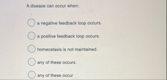 Solved A disease can occur when:a negative feedback loop | Chegg.com