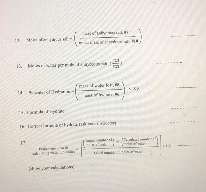 Solved Part A: Calculation for % water of hydration and | Chegg.com