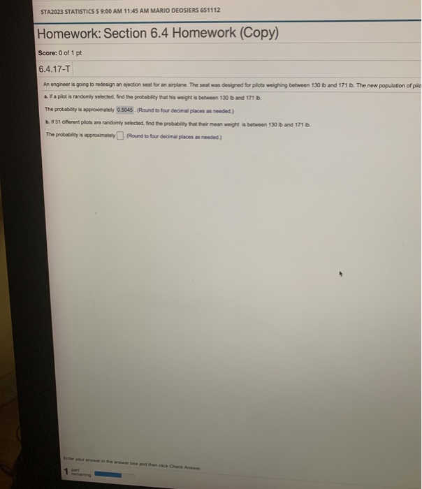 Solved STA2023 STATISTICS S 9:00 AM 11:45 AM MARIO DEOSIERS | Chegg.com