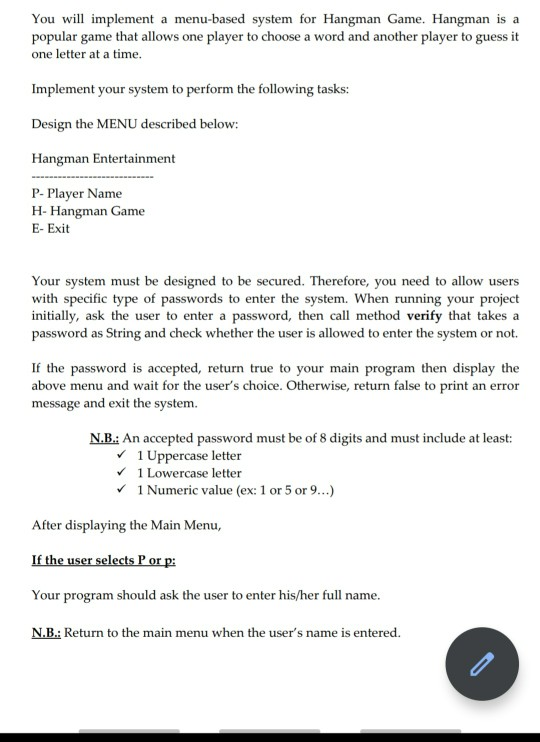 Solved You will implement a menu-based system for Hangman | Chegg.com