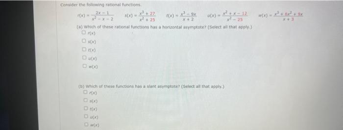 Solved Consider the following rational functions. | Chegg.com
