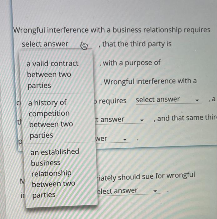 Solved Wrongful interference with a business relationship | Chegg.com