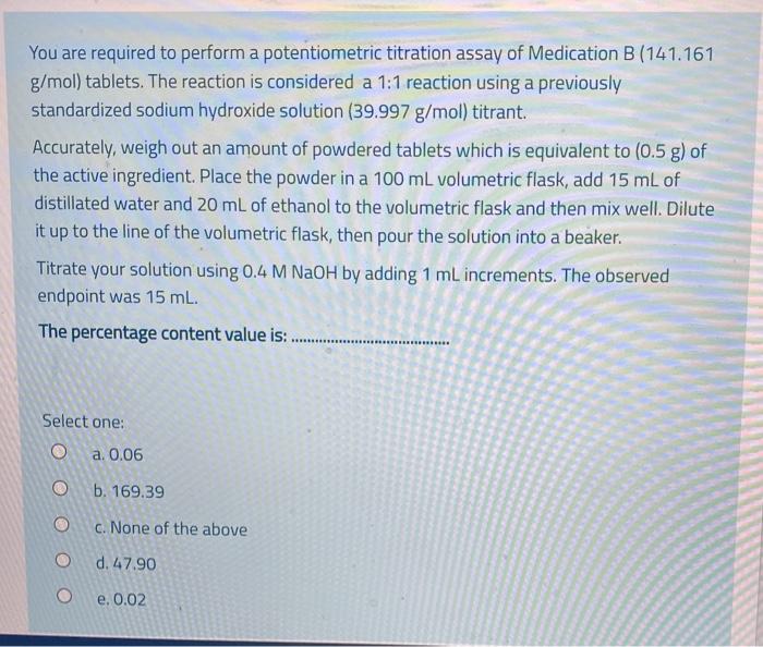 Solved You are required to perform a potentiometric | Chegg.com