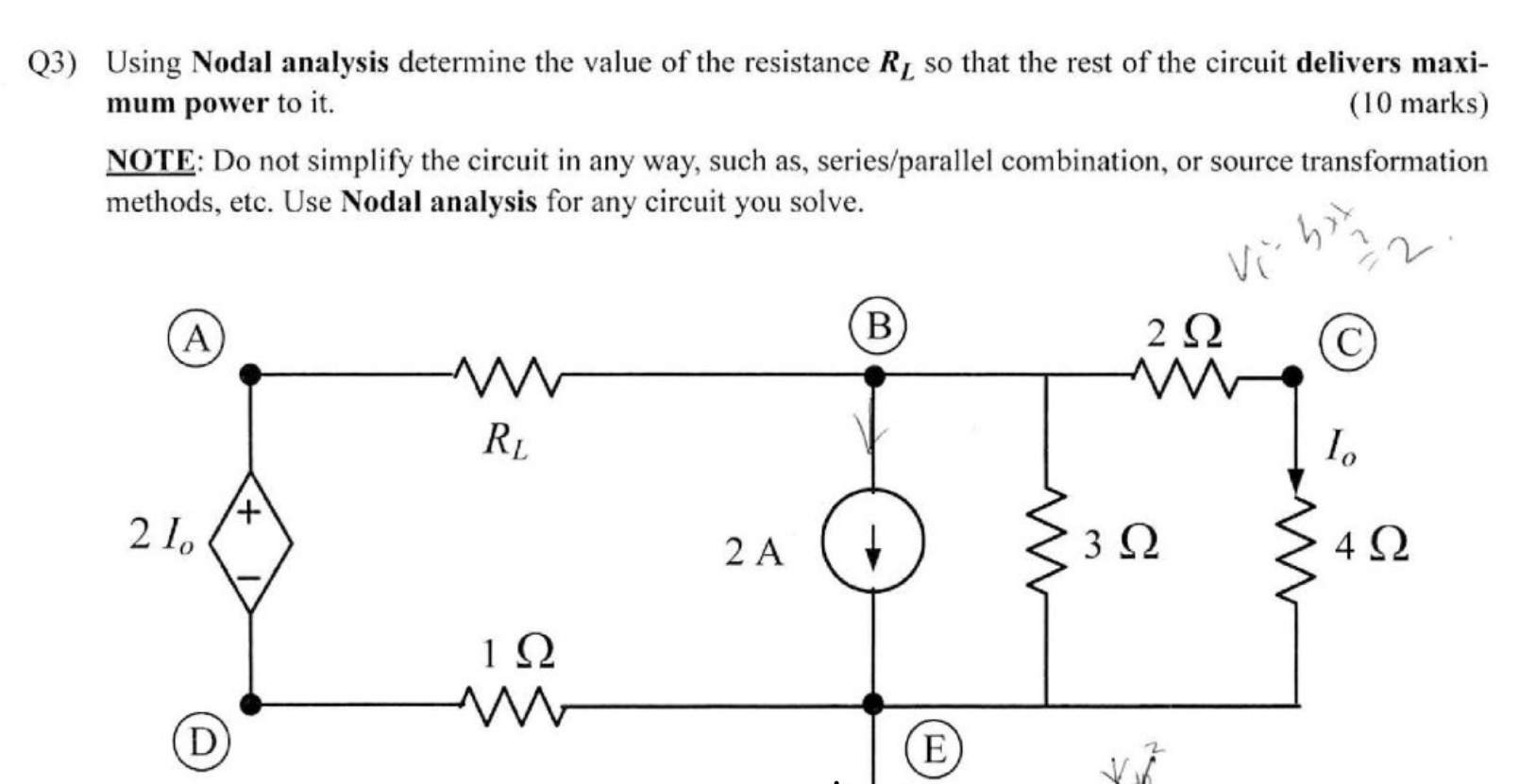 Solved Q3) ﻿Using Nodal analysis determine the value of the | Chegg.com