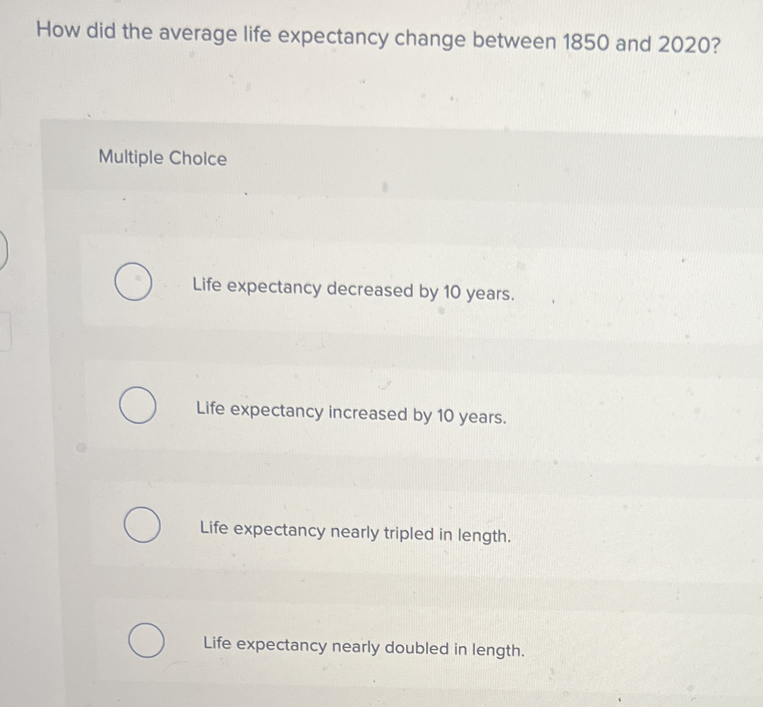 Solved How did the average life expectancy change between | Chegg.com