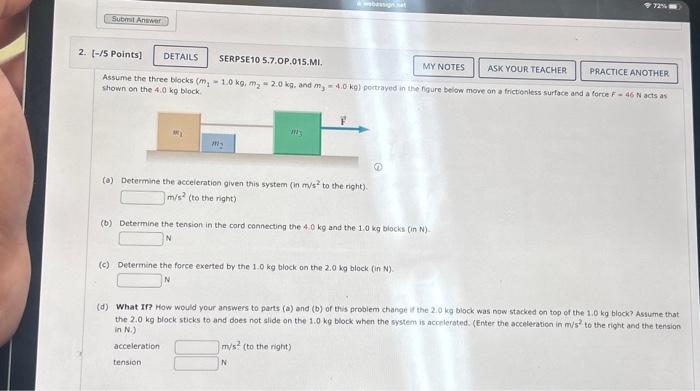 Solved Assume the three blocks (m1=1.0 kg,m2=2.0 kg, and | Chegg.com