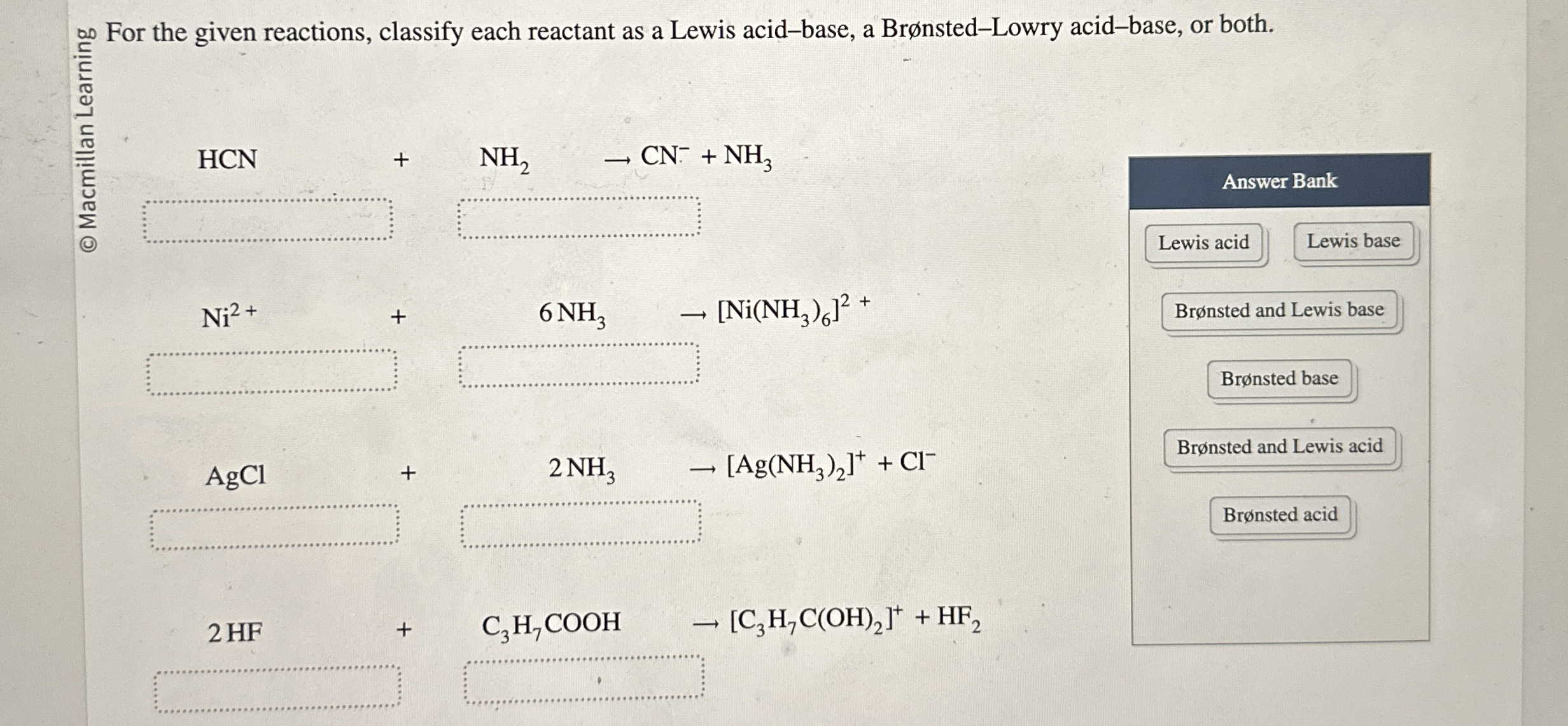 Solved ?@∞ ﻿For the given reactions, classify each reactant | Chegg.com