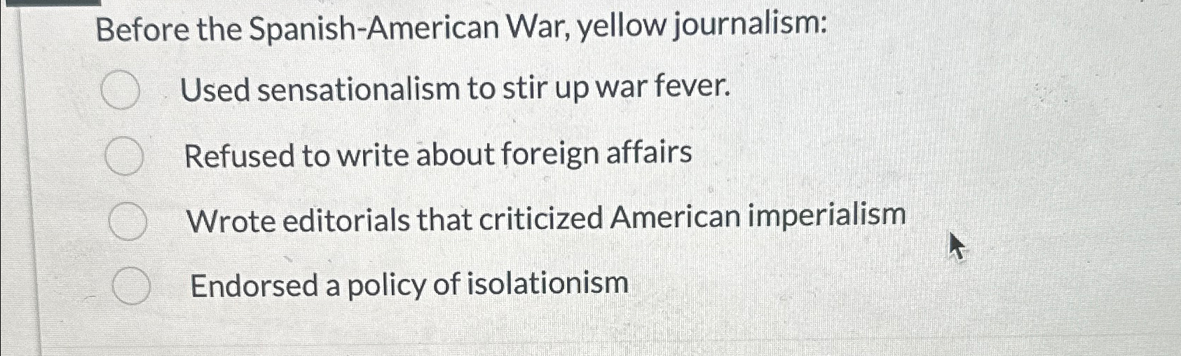 Solved Before the Spanish-American War, yellow | Chegg.com