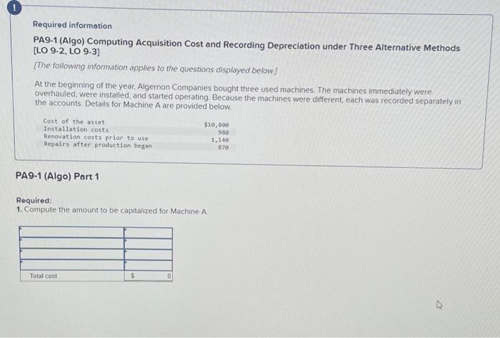 Solved Required information PA9-1 (Algo) Computing | Chegg.com