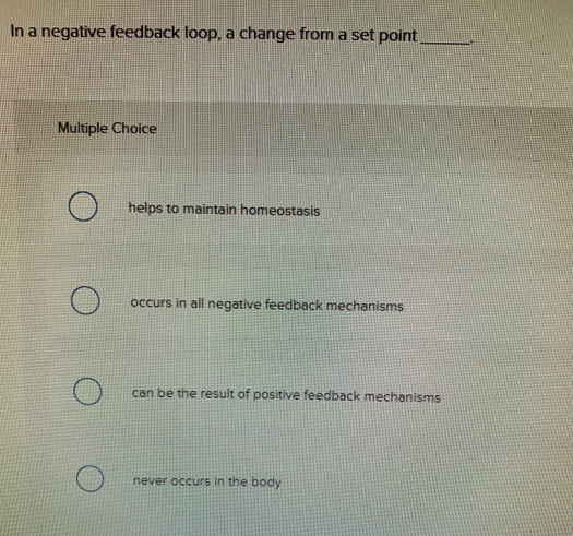 Solved In a negative feedback loop, a change from a set | Chegg.com