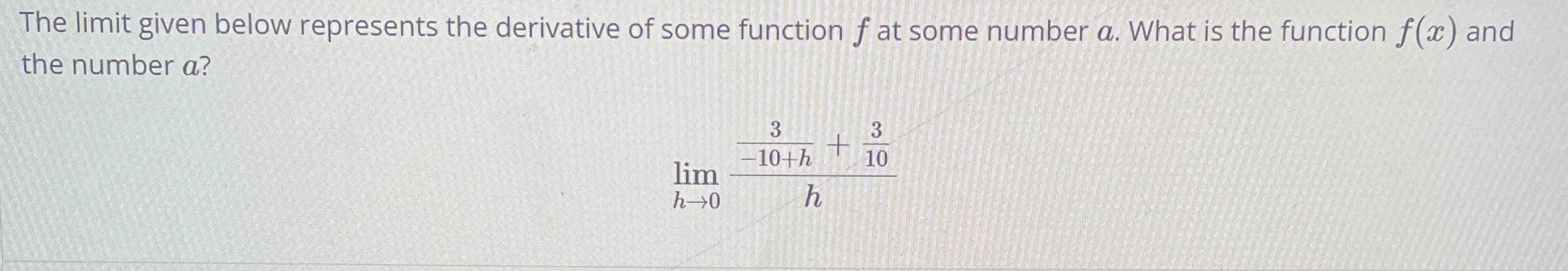 Solved The limit given below represents the derivative of | Chegg.com