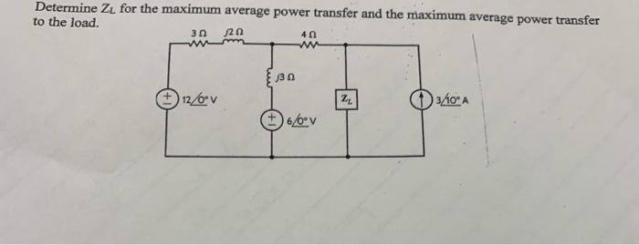 Solved Determine ZL for the maximum average power transfer | Chegg.com