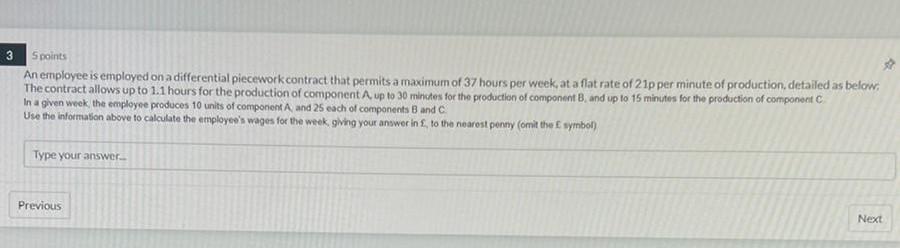 Solved An employee is employed on a differential piecework | Chegg.com