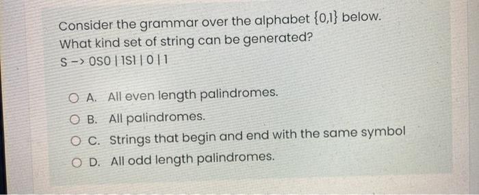 Solved Consider the grammar over the alphabet {0,1} below. | Chegg.com