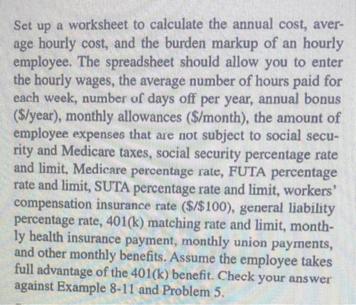 Set up a worksheet to calculate the annual cost, | Chegg.com