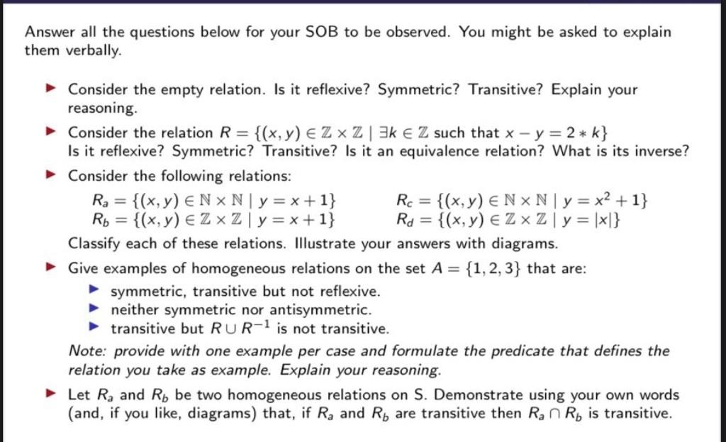 Solved Answer all the questions below for your SOB to be | Chegg.com