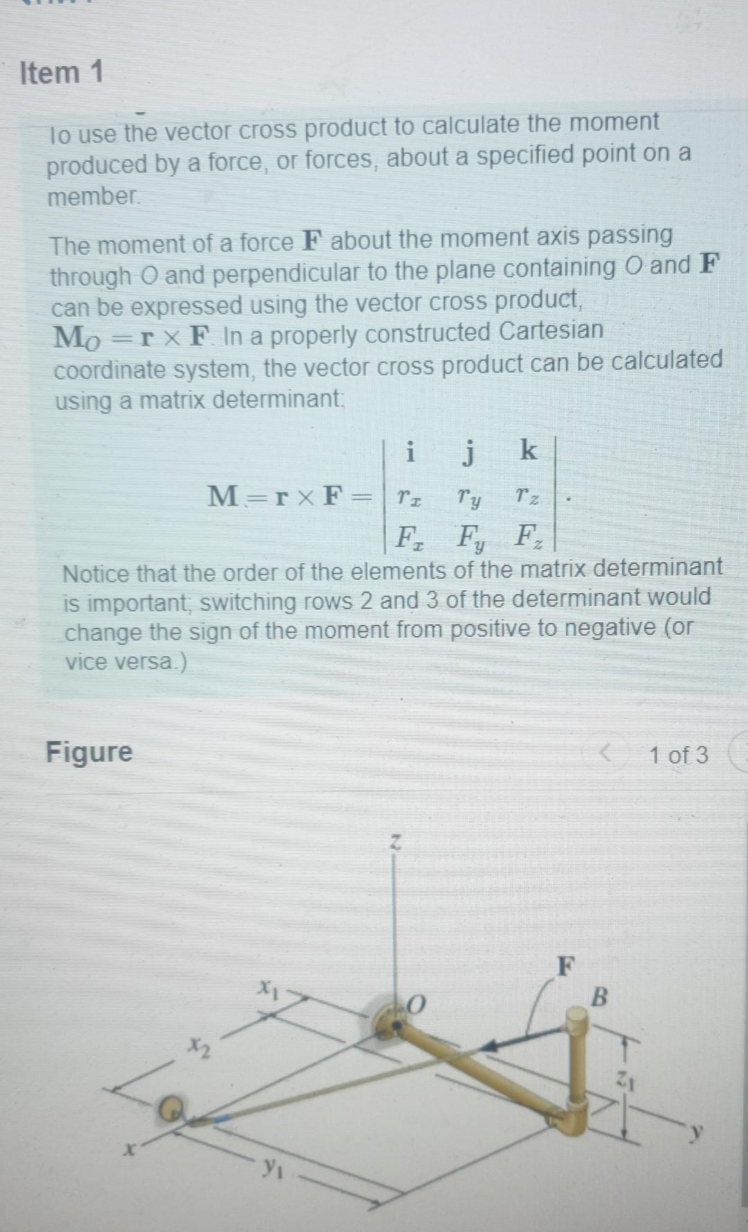 Solved Item 1 To use the vector cross product to calculate | Chegg.com