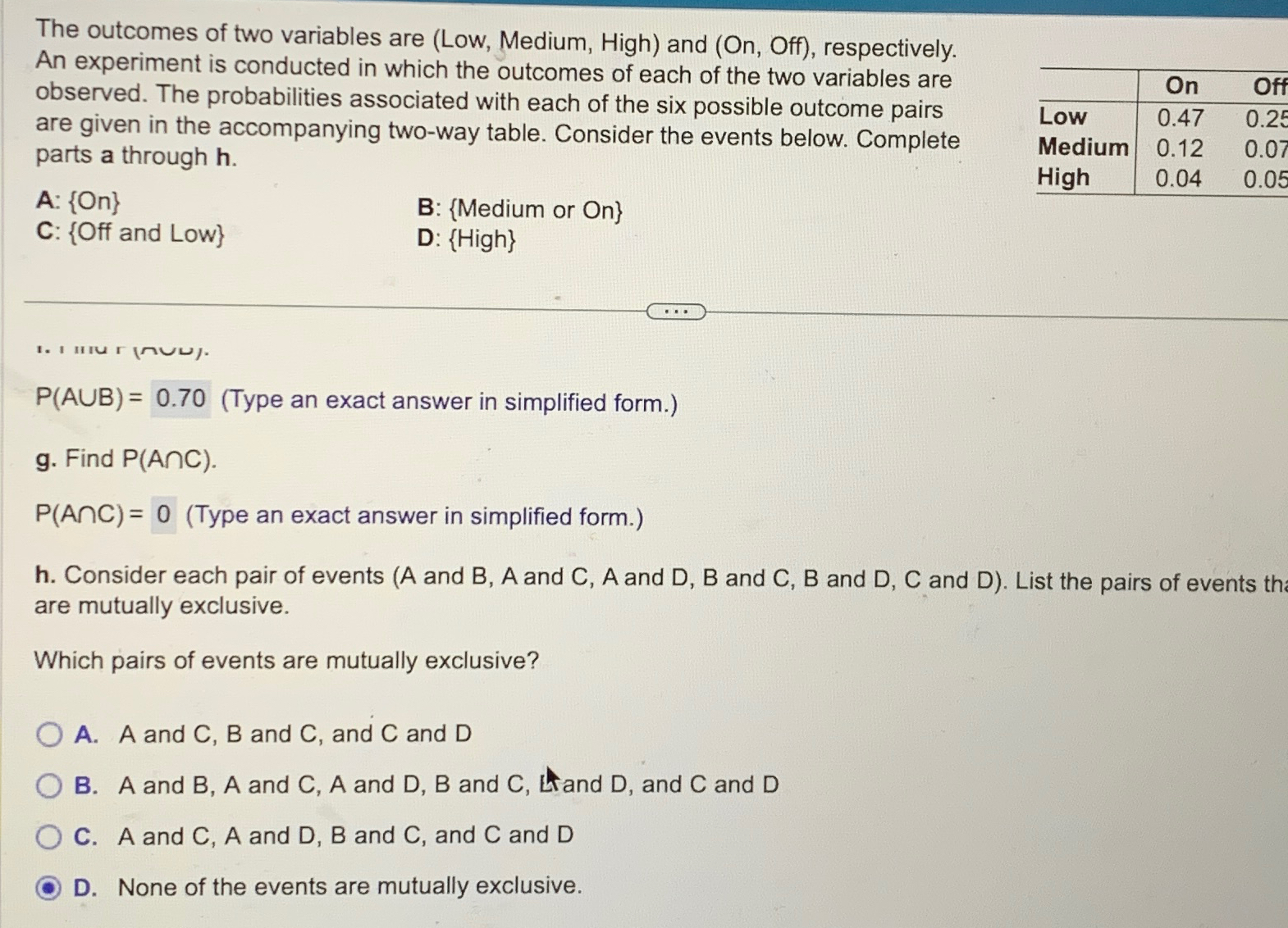 Solved The outcomes of two variables are (Low, ﻿Medium, | Chegg.com