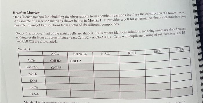 Solved Reaction Matrices One effective method for tabulating | Chegg.com