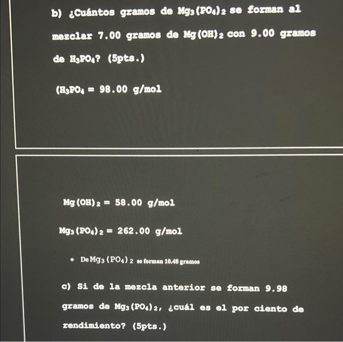 b) zCuántos gramos de Mgs (EO)2 se sozman al mezelaz | Chegg.com
