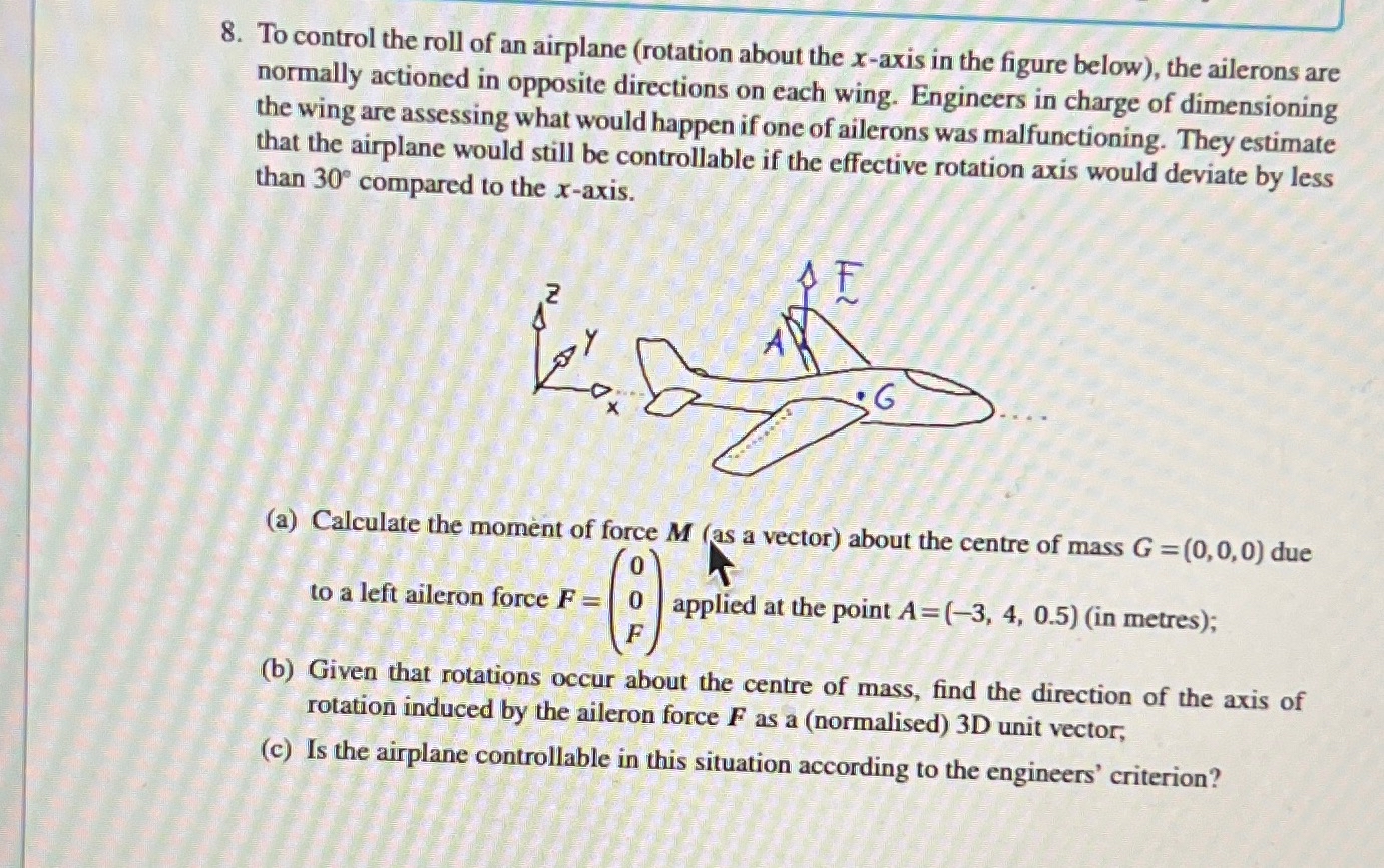 Solved To control the roll of an airplane (rotation about | Chegg.com