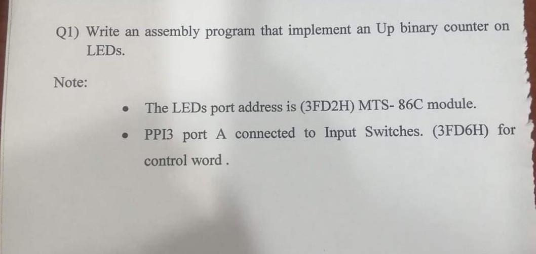 Solved Q1) Write an assembly program that implement an Up | Chegg.com