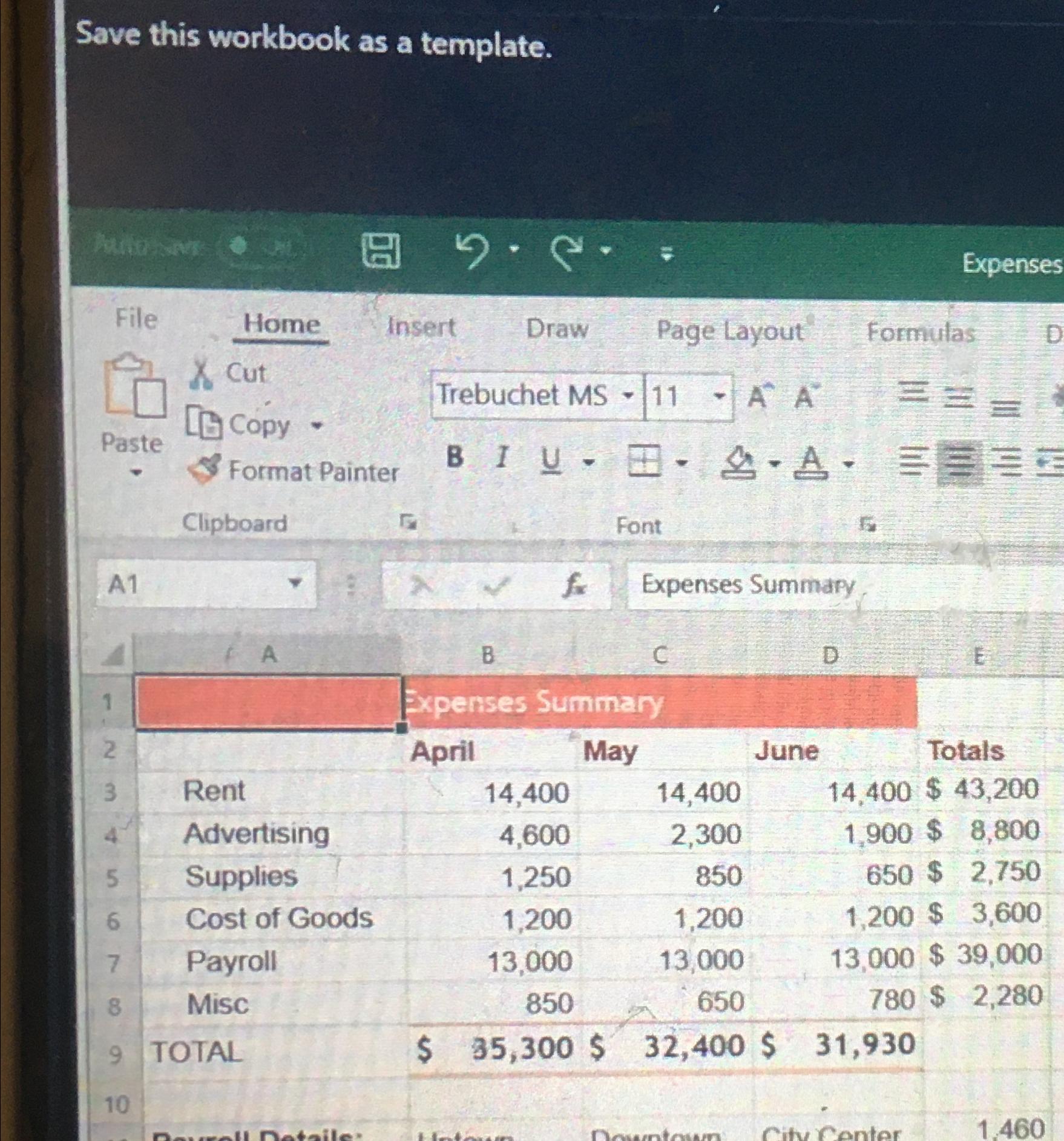 Solved Save this workbook as a template. | Chegg.com