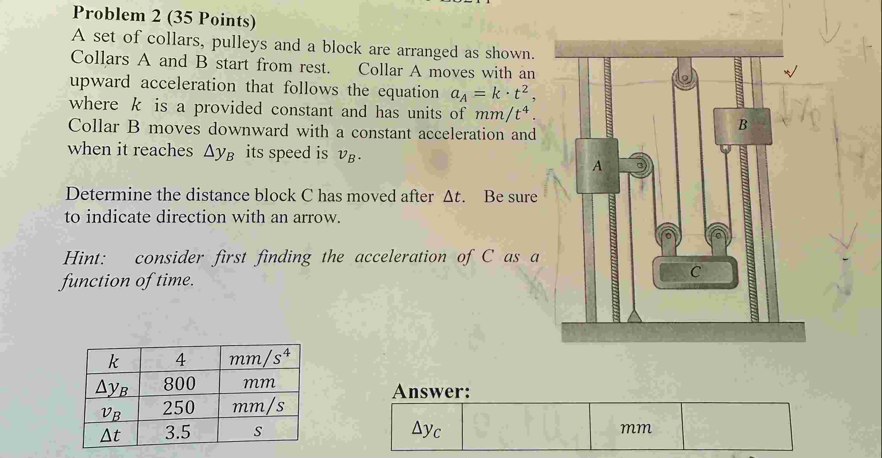 Solved A set of ﻿collars, pulleys and a block are arranged | Chegg.com