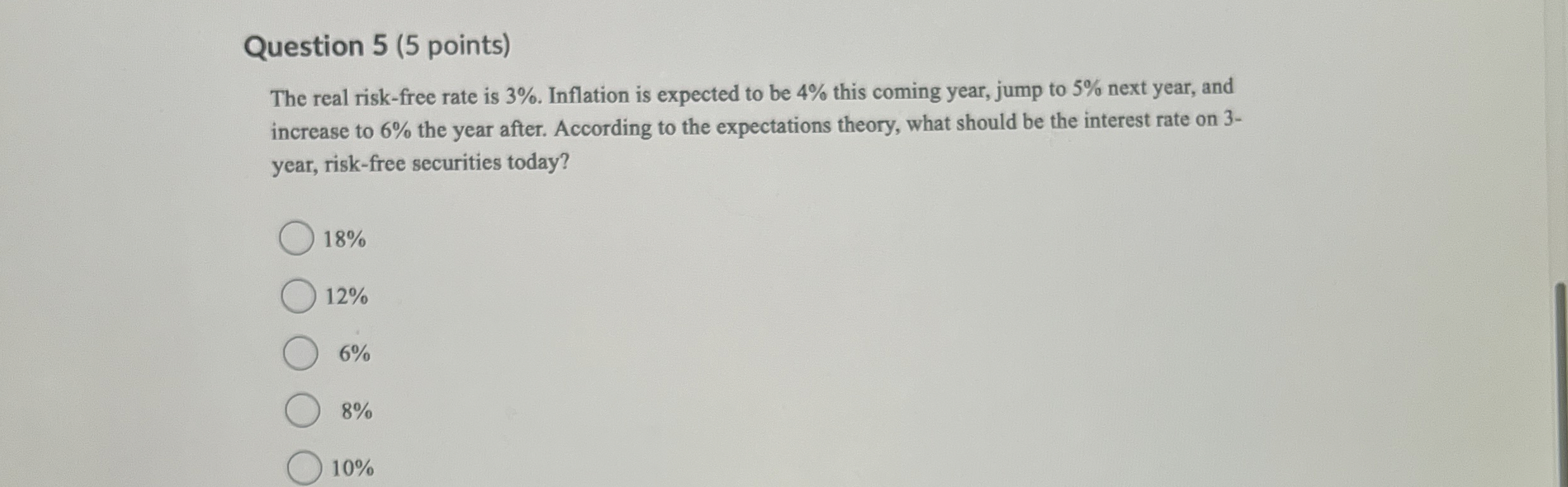 Solved Question 5 (5 ﻿points)The real risk-free rate is 3%. | Chegg.com