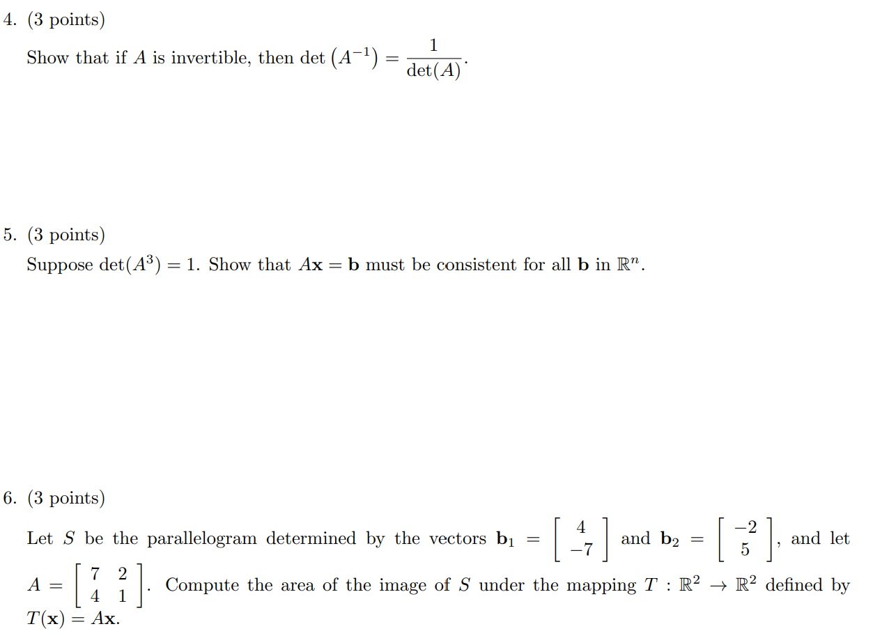 Solved (3 ﻿points)Show that if A is ﻿invertible, then | Chegg.com
