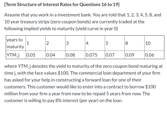 Solved [Term Structure of Interest Rates for Questions 16 to | Chegg.com