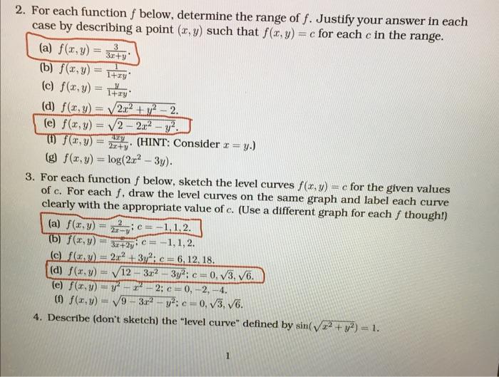 Solved 2. For each function f below, determine the range of | Chegg.com