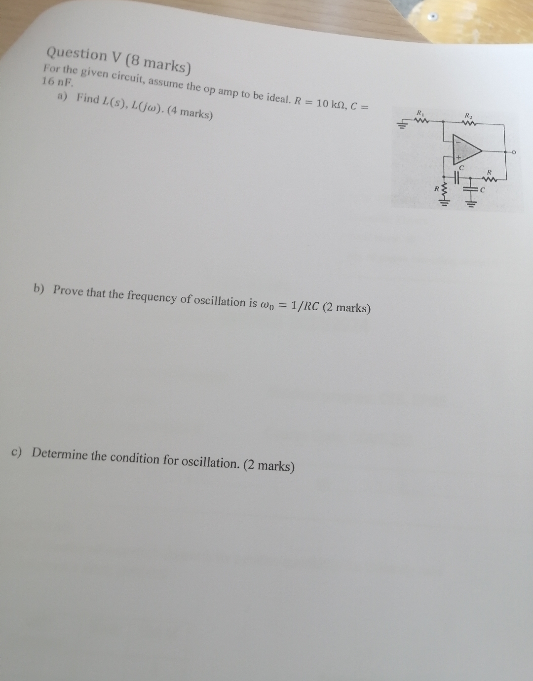 Solved Question V (8 ﻿marks)For the given circuit, assume | Chegg.com
