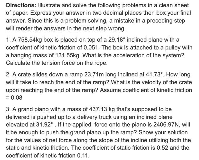 Solved Directions: Illustrate and solve the following | Chegg.com