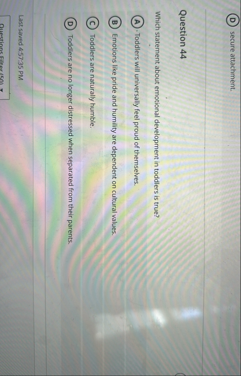 Solved (D) ﻿secure attachment.Question 44Which statement | Chegg.com