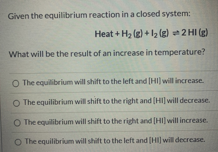 Solved Given the equilibrium reaction in a closed system: | Chegg.com