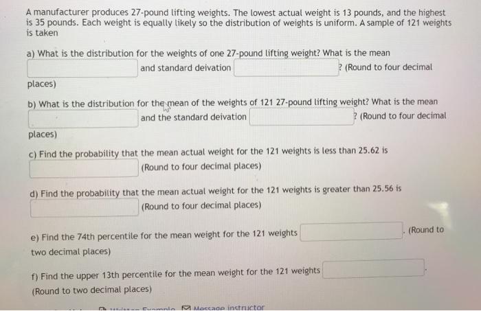 Solved A manufacturer produces 27-pound lifting weights. The | Chegg.com