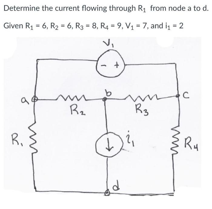 Solved Determine the current flowing through R1 from node a | Chegg.com