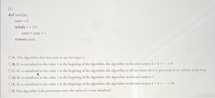 Solved ( def sum(n): sum = 0 while i