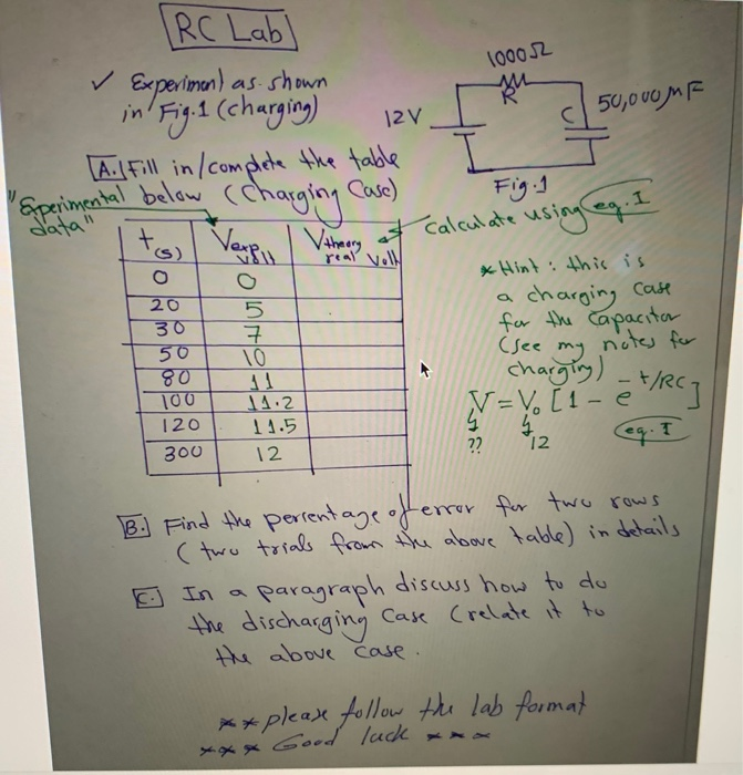 Solved 10002 RC Lab] Experiment as shown in Fig.1 | Chegg.com