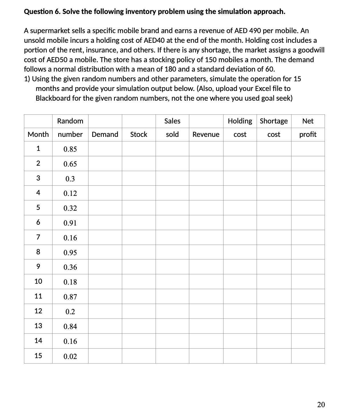 Solved Question 6. ﻿Solve the following inventory problem | Chegg.com