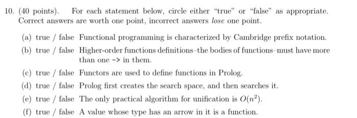 Solved 0. (40 points). For each statement below, circle | Chegg.com